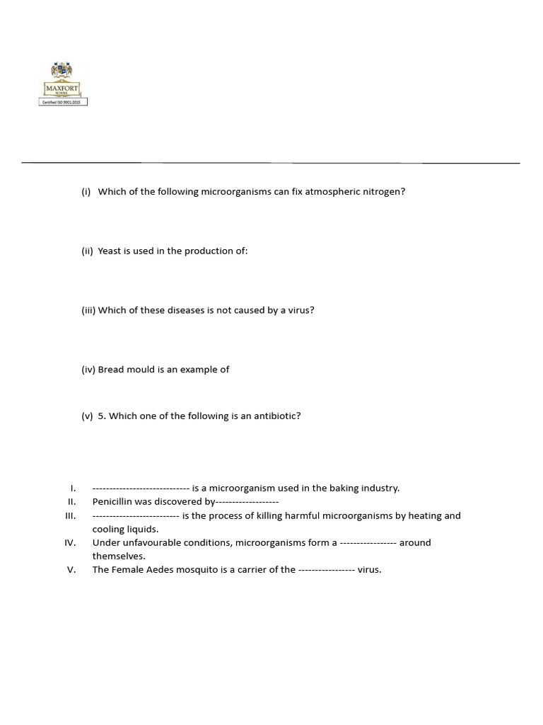 Class 8 Science: Microorganisms Worksheet | PDF | Microorganism | Breads
