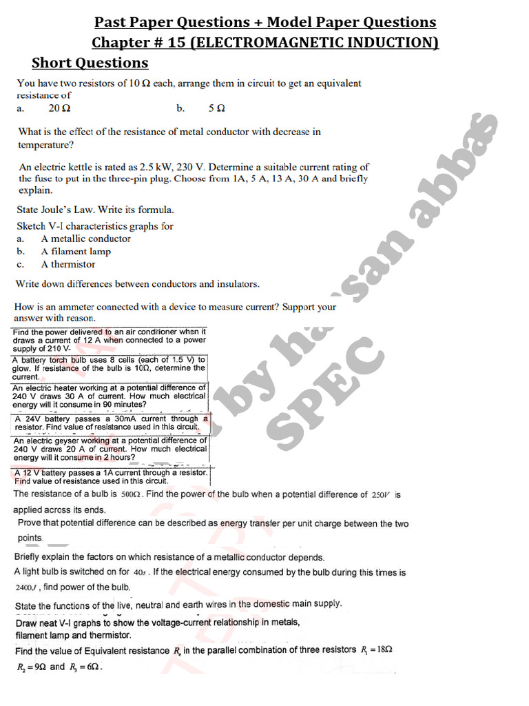 10th Chap 14 Past Paper Questions | PDF