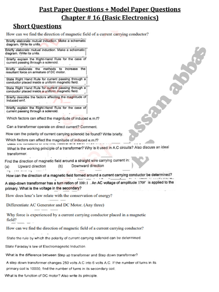 Basic Electronics: Past Paper Questions | PDF | Transformer | Inductor