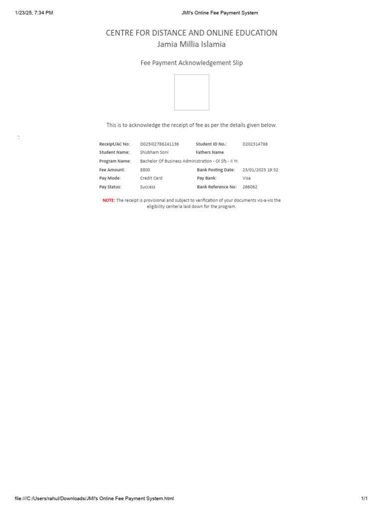 JMI's Online Fee Payment System | PDF