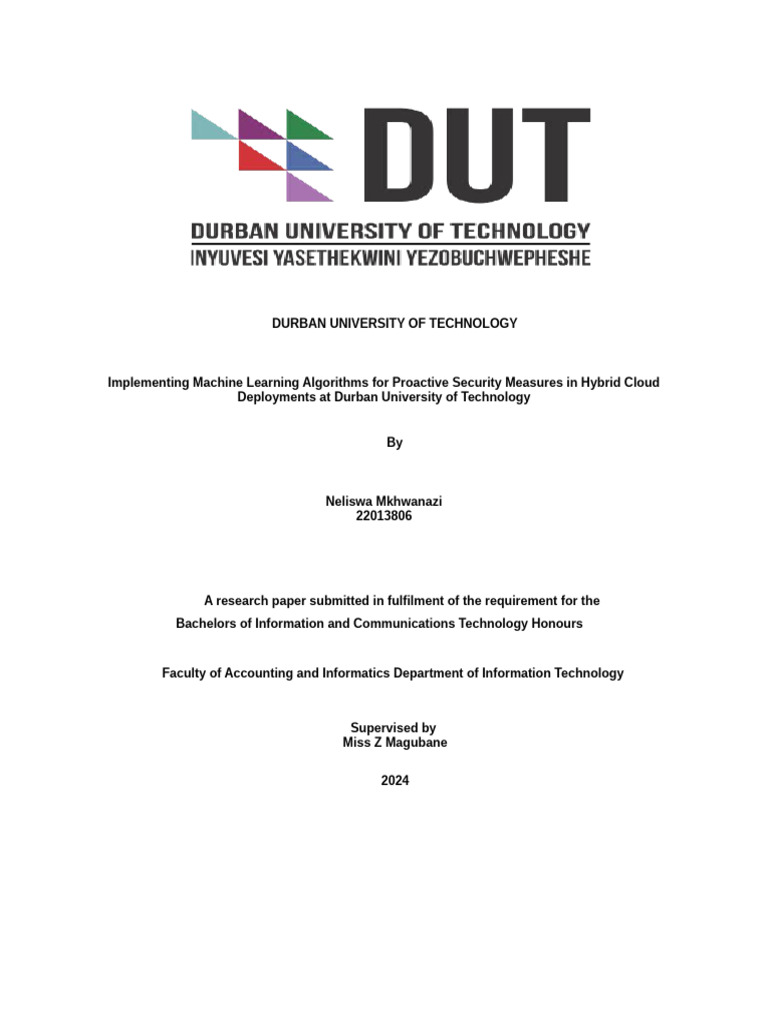 22013806_Neliswa_Mkhwanazi_FinalPaper | PDF | Machine Learning | Computer Security