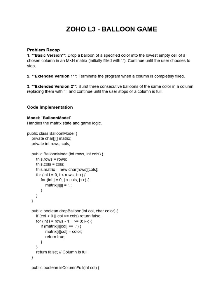 Balloon Game: Matrix Drop & Burst Logic | PDF | Matrix (Mathematics ...