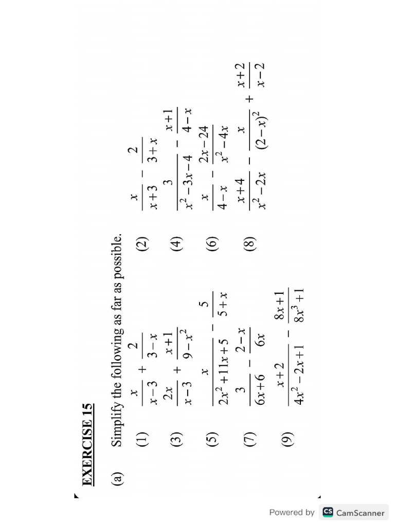 Exercise On Agebraic Fractions Pdf