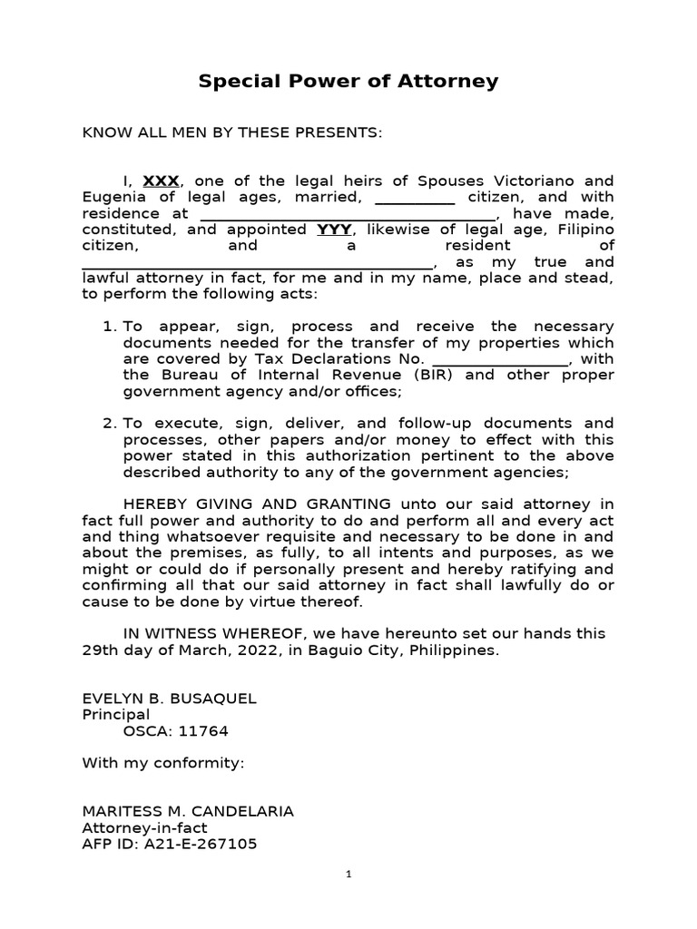 Special Power of Attorney Template | PDF
