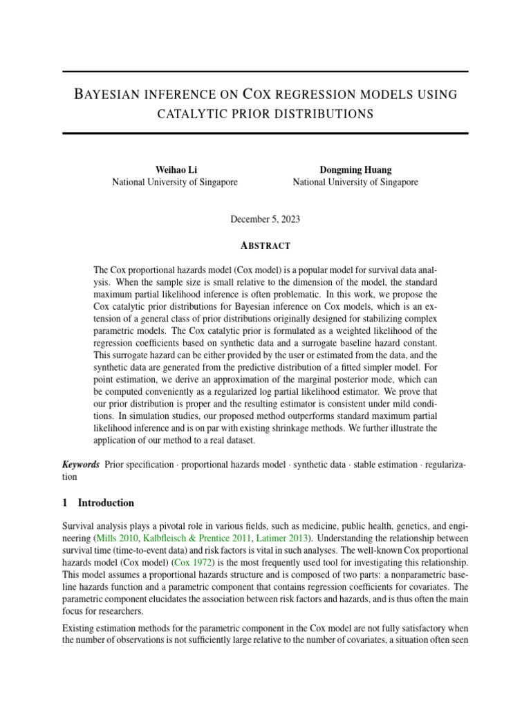 EN_Bayesian Inference On Cox Regression Models Using Catalytic Prior Distributions | PDF ...