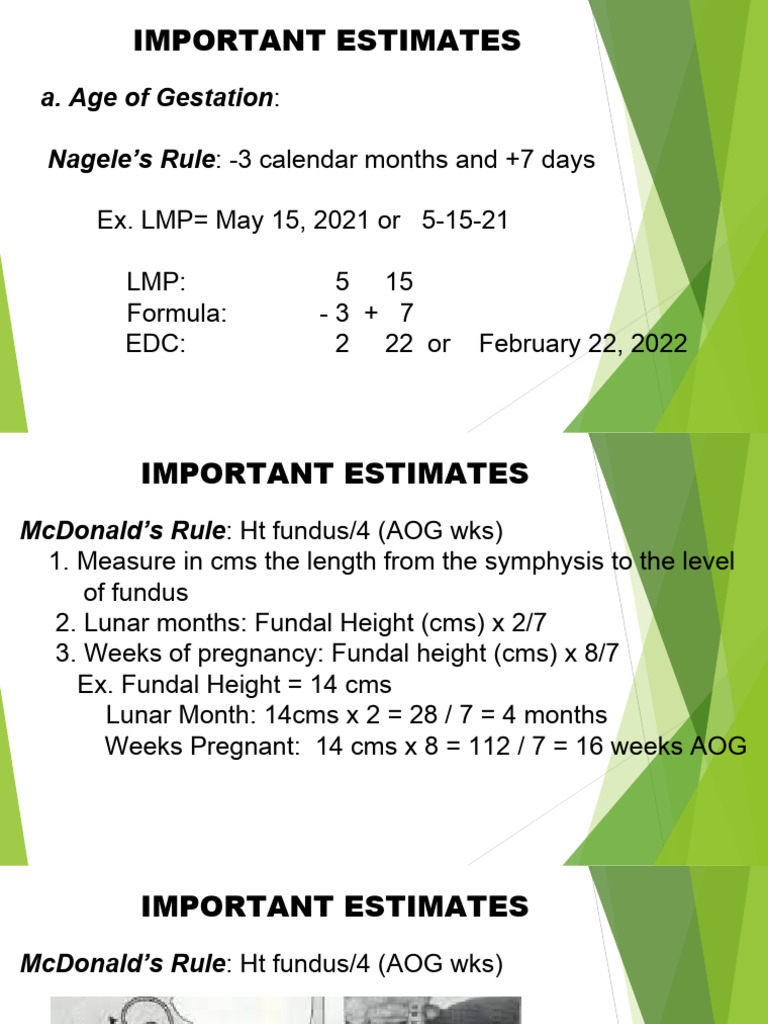 Important Estimates: A. Age of Gestation Nagele's Rule | PDF