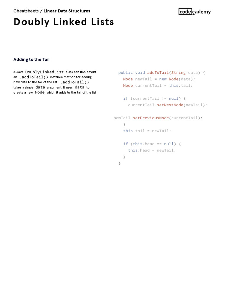 Java Doubly Linked List Methods Guide | PDF | Parameter (Computer Programming) | Constructor ...