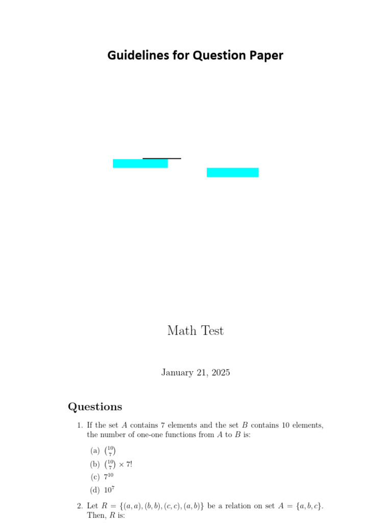 Question Paper For Online Math Test - Early Round 2025-26 | PDF ...