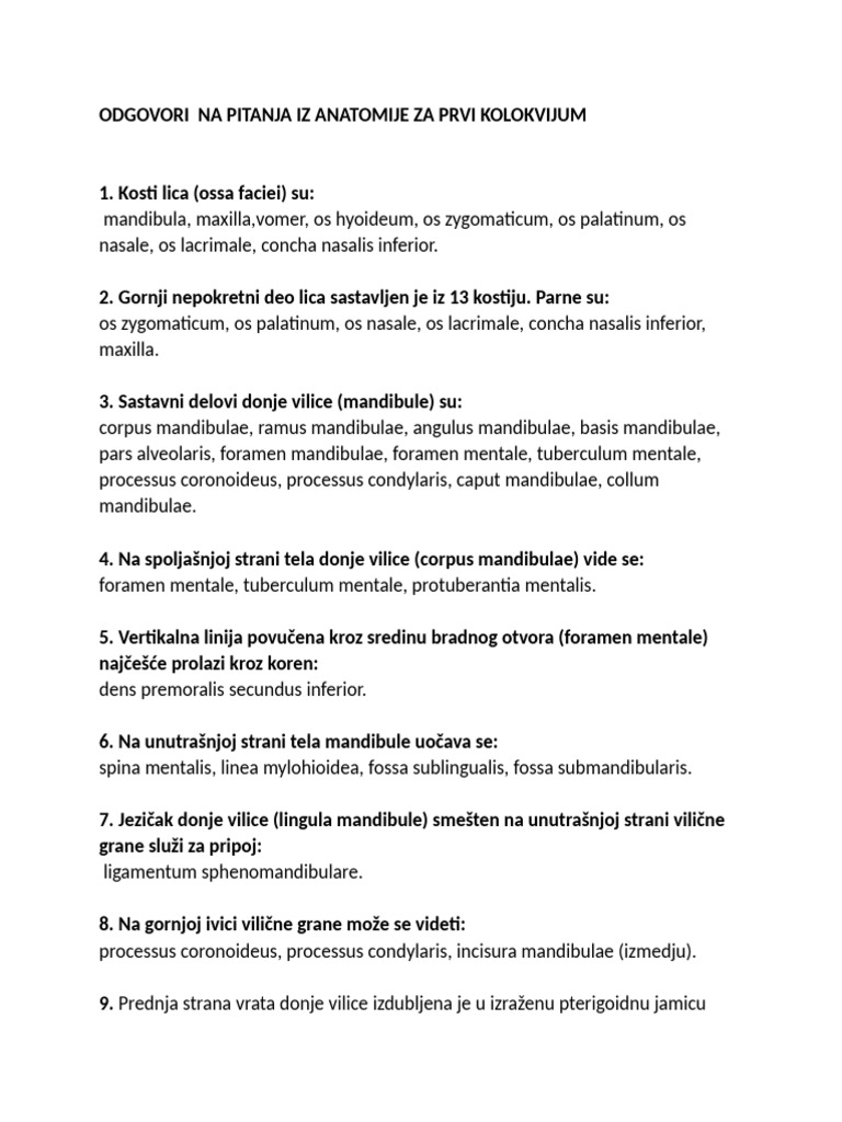 Anatomija Kolokvijum 1. | PDF