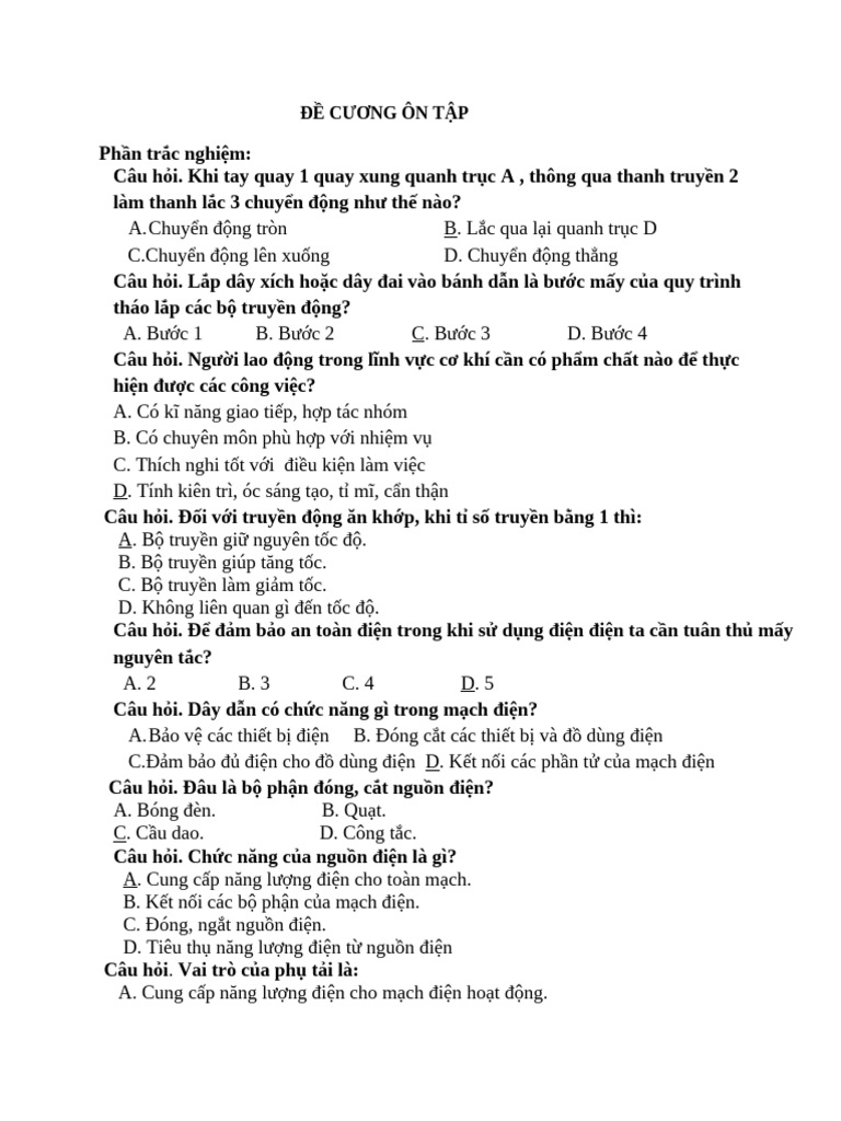 ĐỀ CƯƠNG ÔN TẬP CN8 | PDF