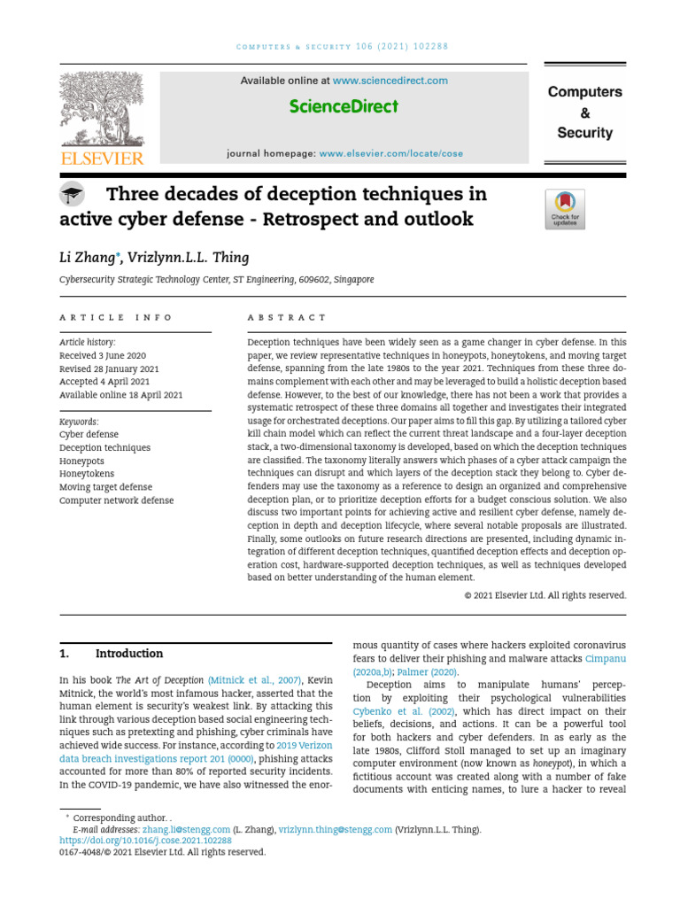 2021 Three Decades of Deception Techniques in Active Cyber Defense Retrospect and Outlook | PDF ...