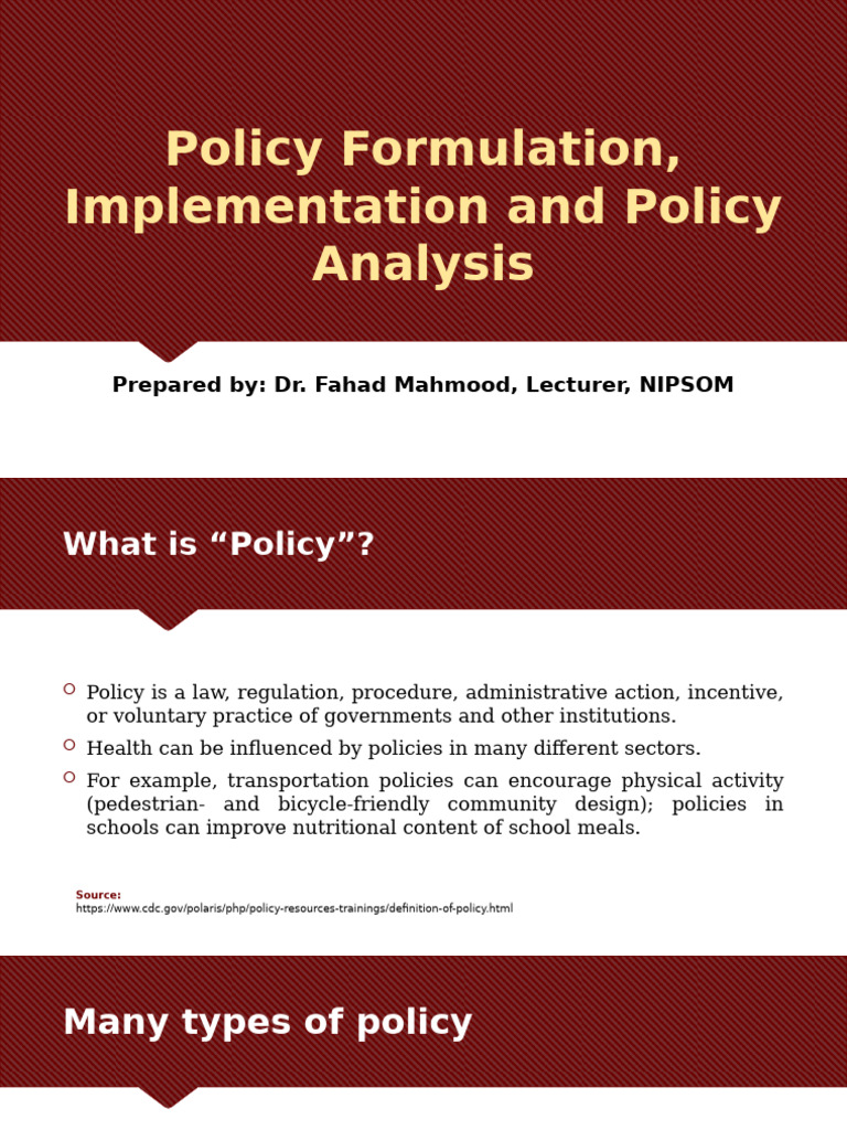 Policy Formulation, Implementation and Policy Analysis | PDF | Policy ...