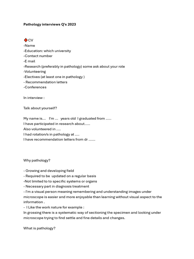 Pathology Interview Preparation Guide | PDF | Medicine | Cancer