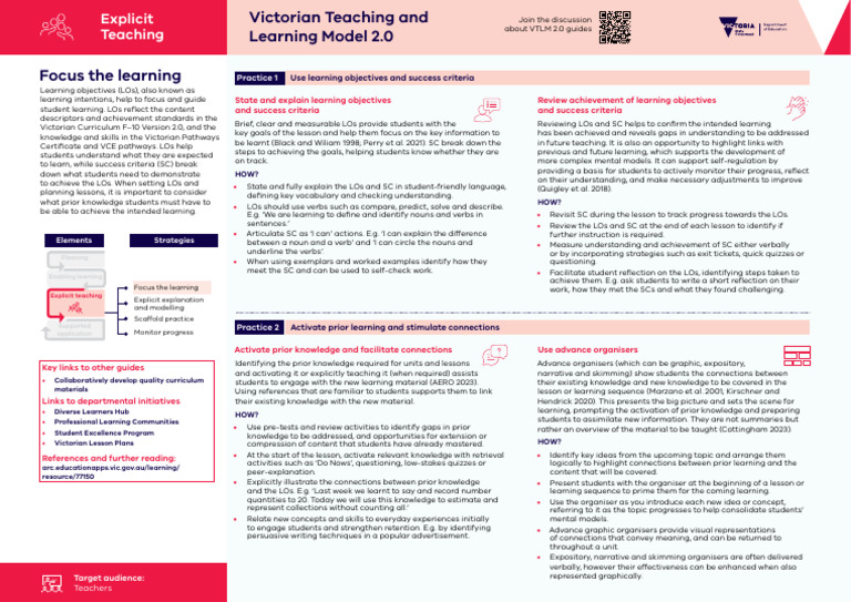 VTLM 2.0 - Explicit Teaching - Focus The Learning | PDF | Learning | Knowledge