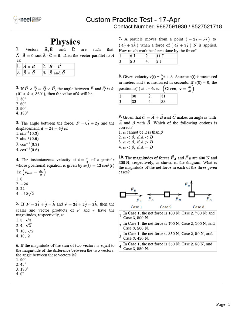 Physics Vector Practice Test | PDF | Atomic Orbital | Electron