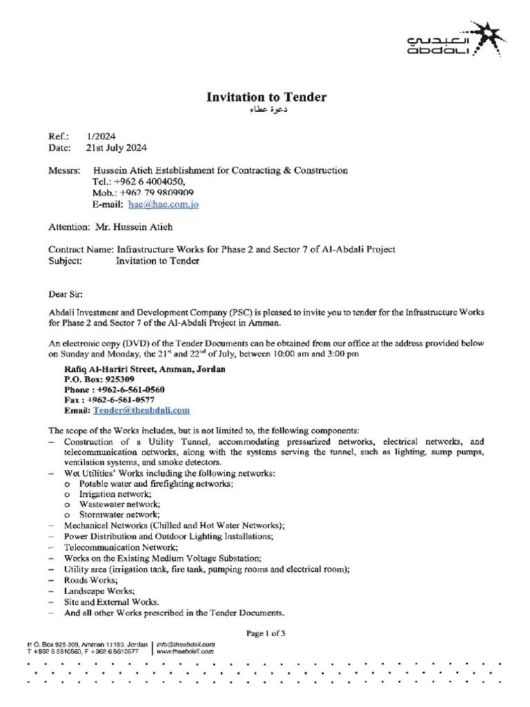Invitation To Tender | PDF