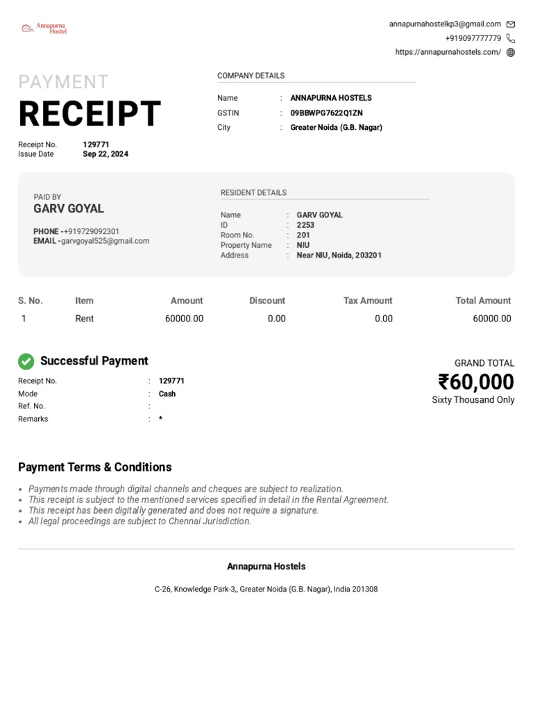 hostel 1 | PDF | Receipt | Payments