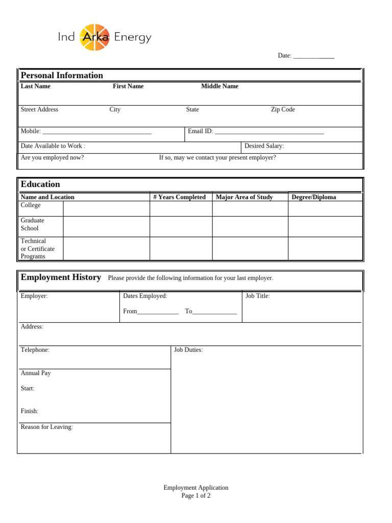ARKA Energy_ApplicationForm | PDF | Employment