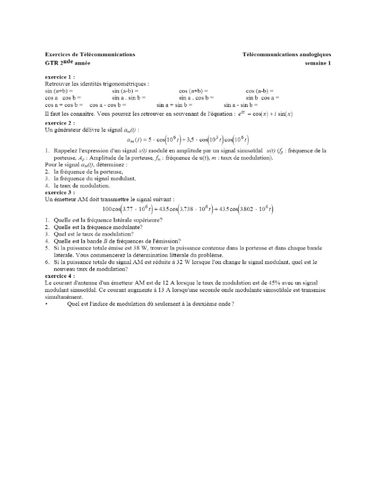 TD Communication Analogique 1 | PDF