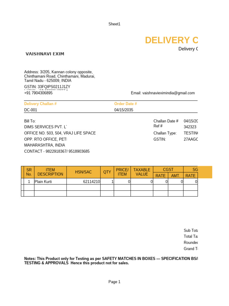 Delivery Challan Template | PDF | Payments | Government Finances