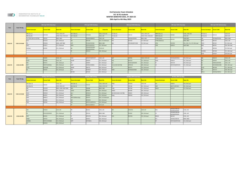 End Semester Exam Schedule 2025 | PDF