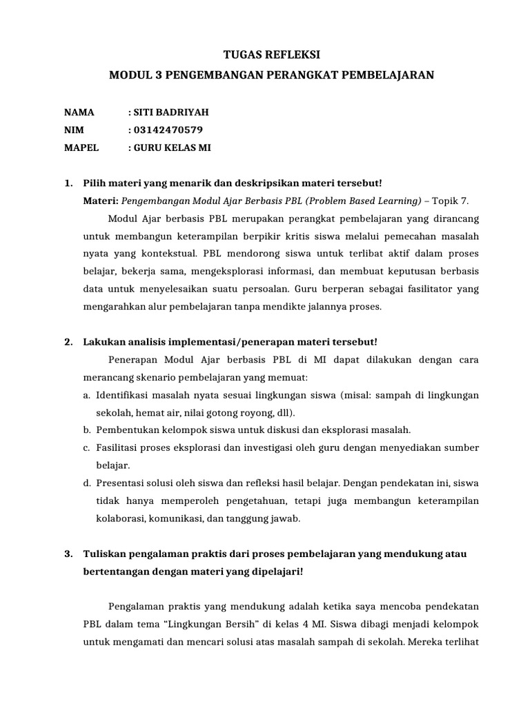 Tugas Refleksi - Modul 3 Pengembangan Perangkat Pembelajaran | PDF