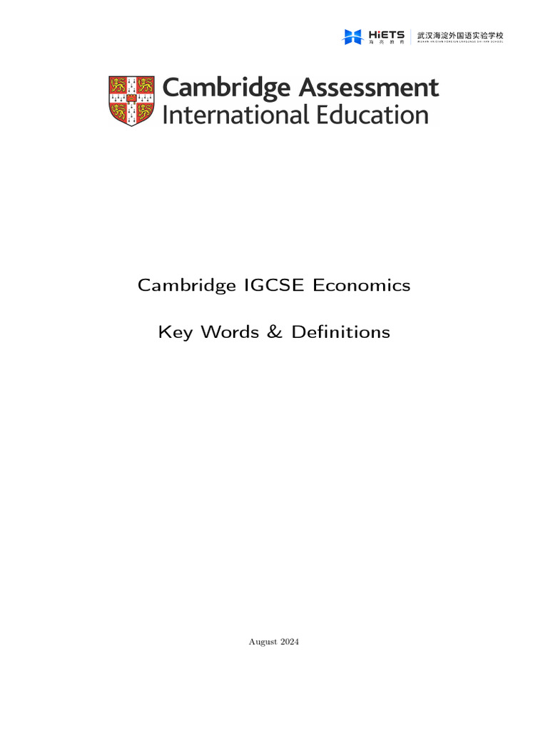 Cambridge IGCSE Economics Key Terms Guide | PDF | Price Elasticity Of ...