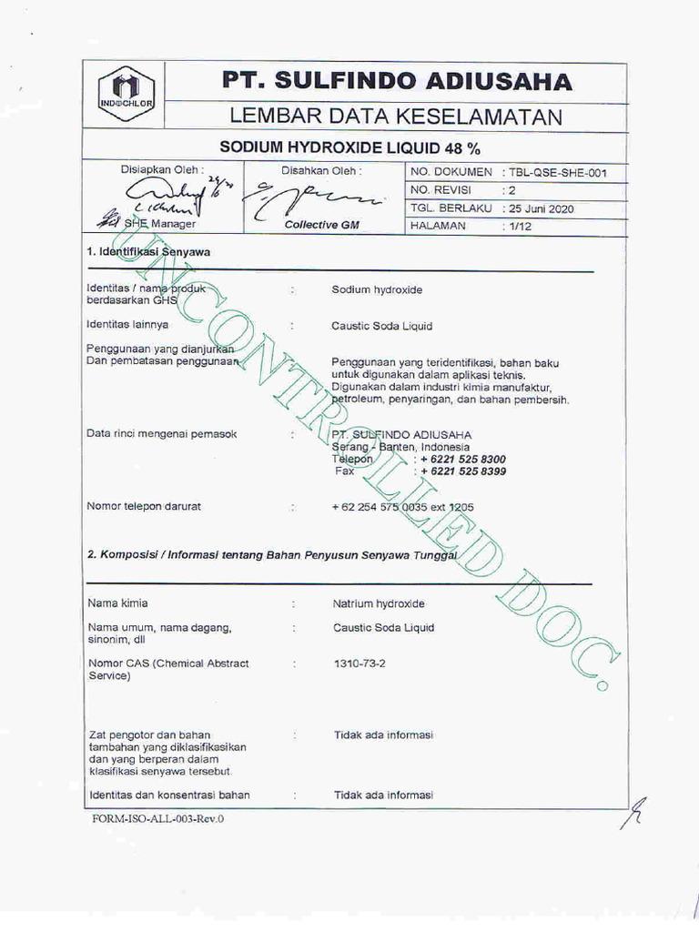 MSDS NaOH INDOCHLOR | PDF