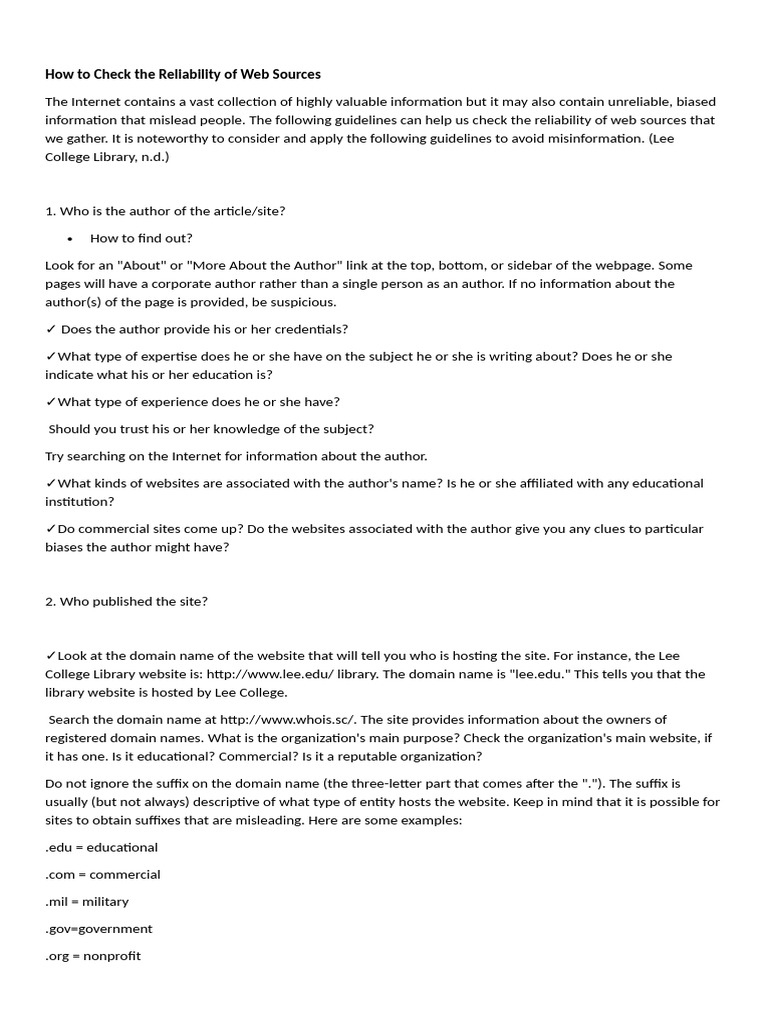 How To Check The Reliability of Web Sources | PDF | Libraries | Domain Name