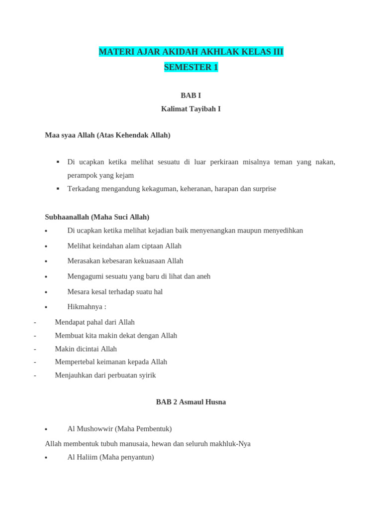 Materi Ajar Akidah Akhlak Kelas Iii | PDF