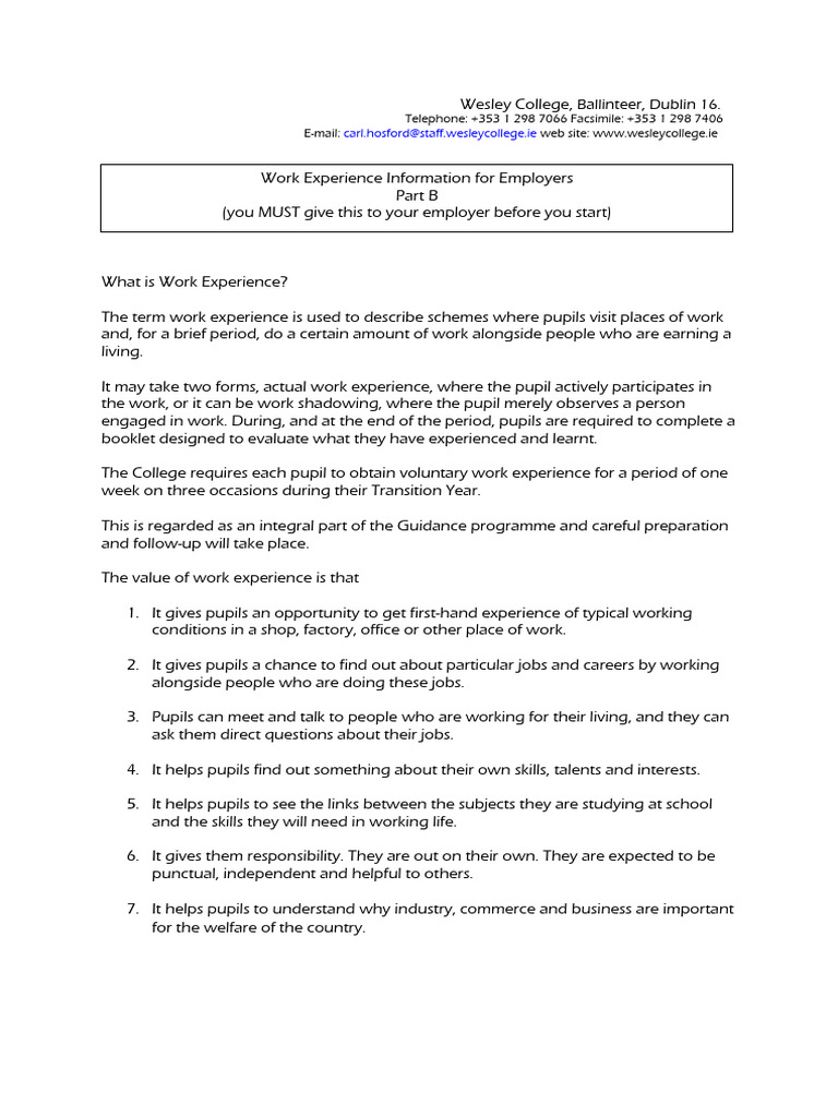 Work Experience Information and Form For Employers 2 | PDF | Insurance