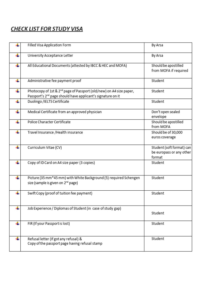 Belgium Student Visa Document Checklist | PDF | Travel Visa ...