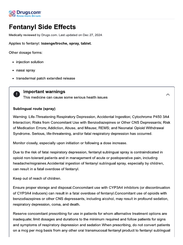 Fentanyl Side Efects | PDF