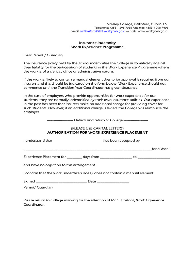 Work_Experience_form_for_Parents_2 | PDF