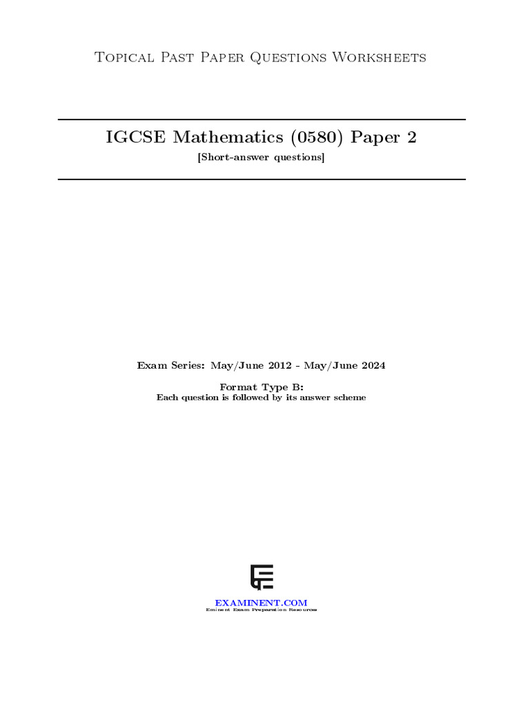IGCSE Mathematics (0580) Paper 2: Topical Past Paper Questions ...
