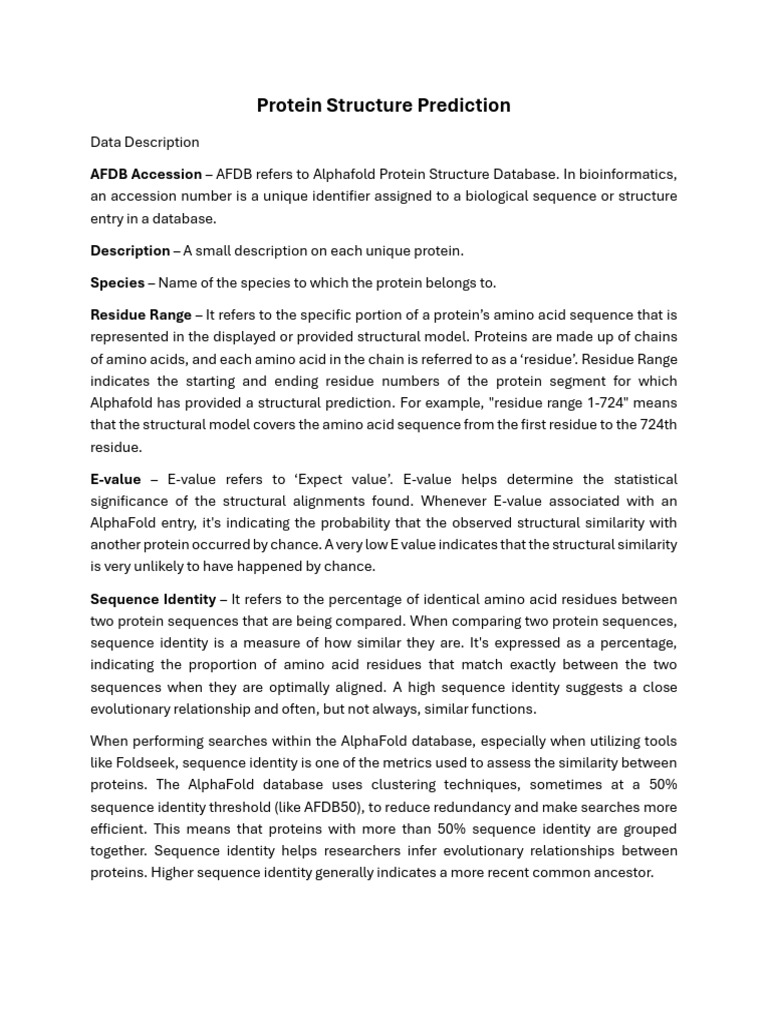 Protein Structure Prediction Data Description | PDF | Sequence ...