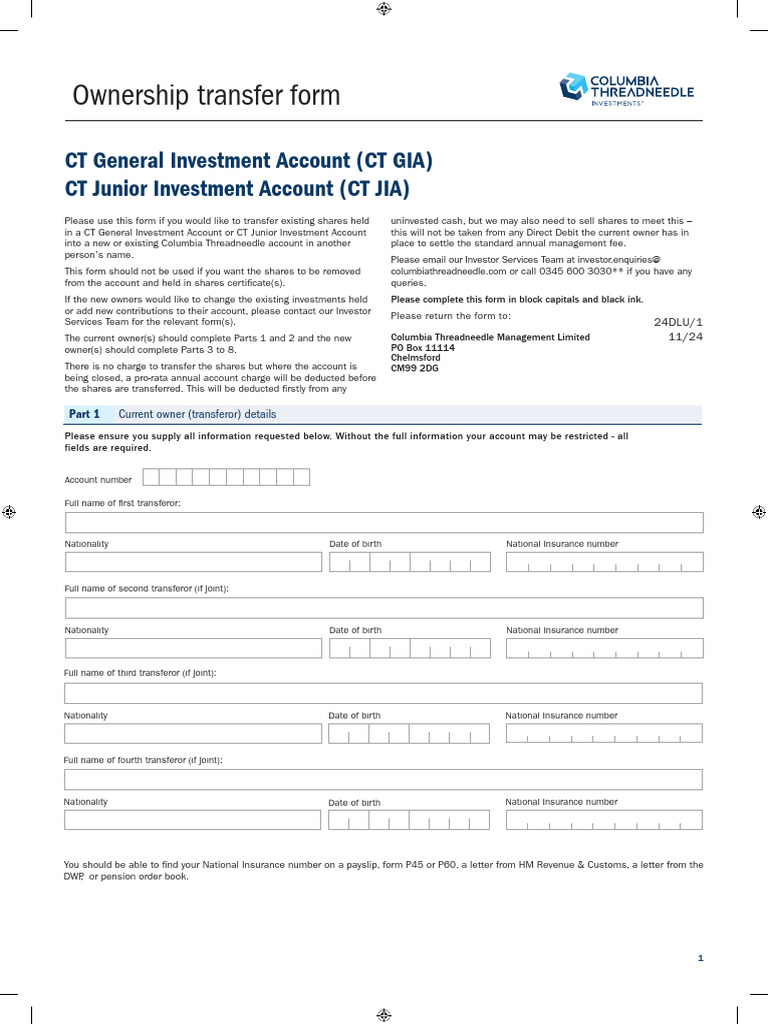 Columbia Threadneedle Ownership Transfer Form | PDF | Taxes | Payments