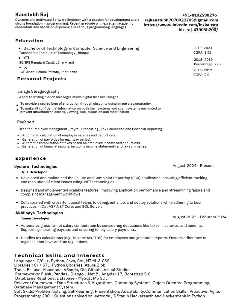 KaustubhRaj_CV.pdf (5)-1 (1) | PDF | Databases | Microsoft Sql Server