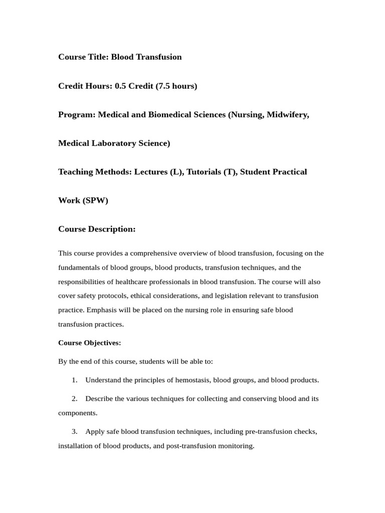 Blood Transfusion Level Notes | PDF | Blood Type | White Blood Cell