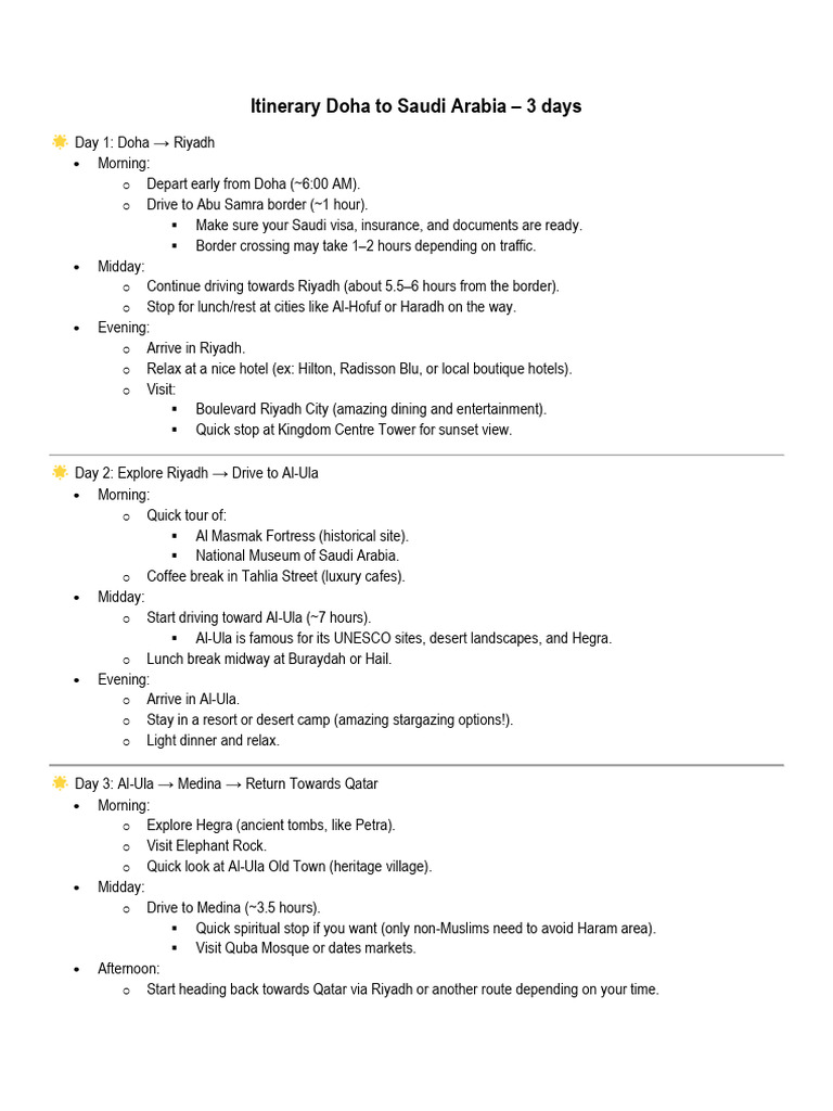 3-Day Doha to Riyadh Itinerary | PDF | Medina | Riyadh