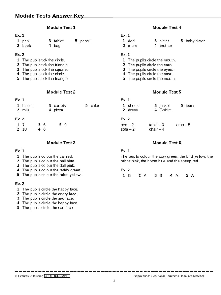 03 HappyToons Pre_Junior Tests Key_Audio | PDF