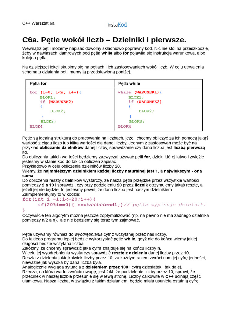 C6a. Pętle Wokół Liczb - Dzielniki I Pierwsze.: While For | PDF