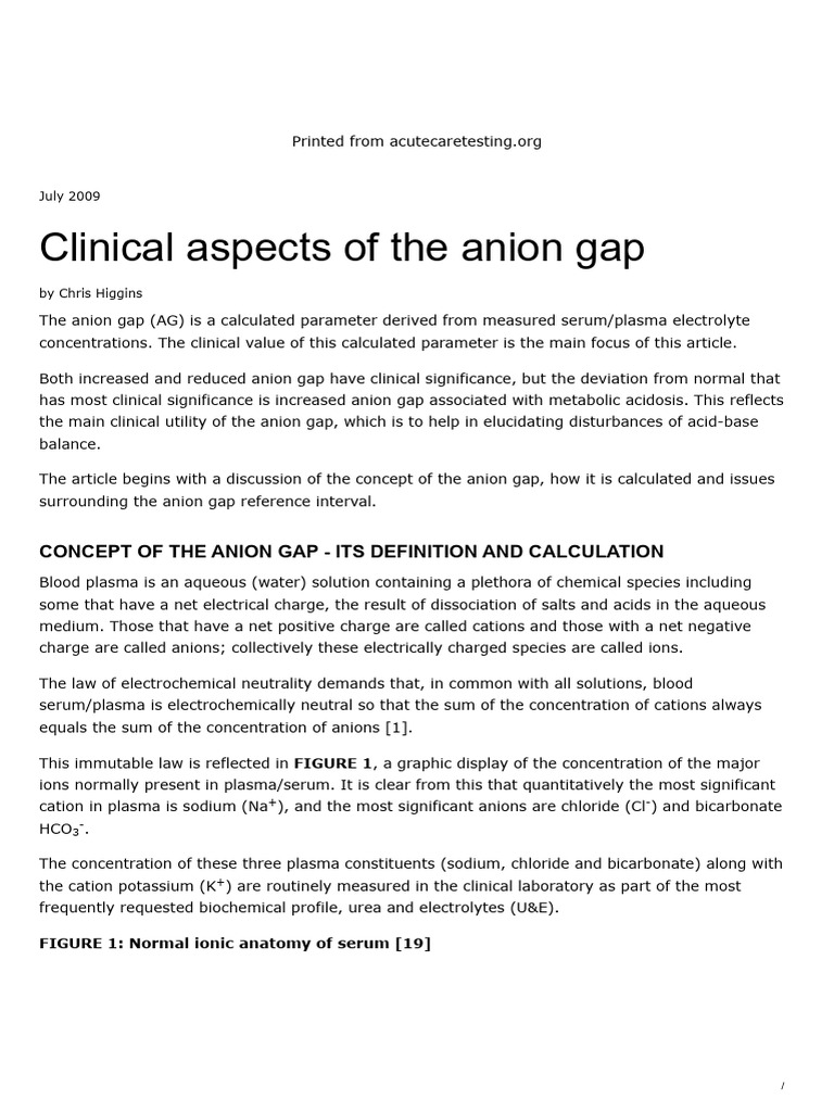 Clinical Aspects of The Anion Gap | PDF