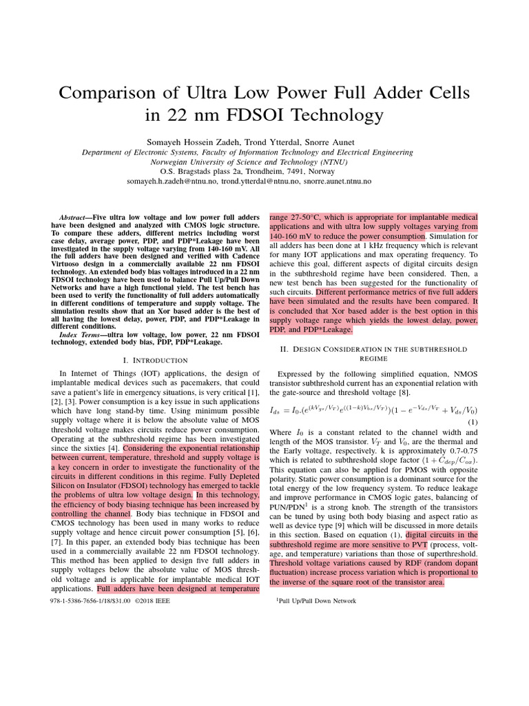 Comparison_of_Ultra_Low_Power_Full_Adder_Cells_in_22_nm_FDSOI_Technology | PDF | Mosfet ...