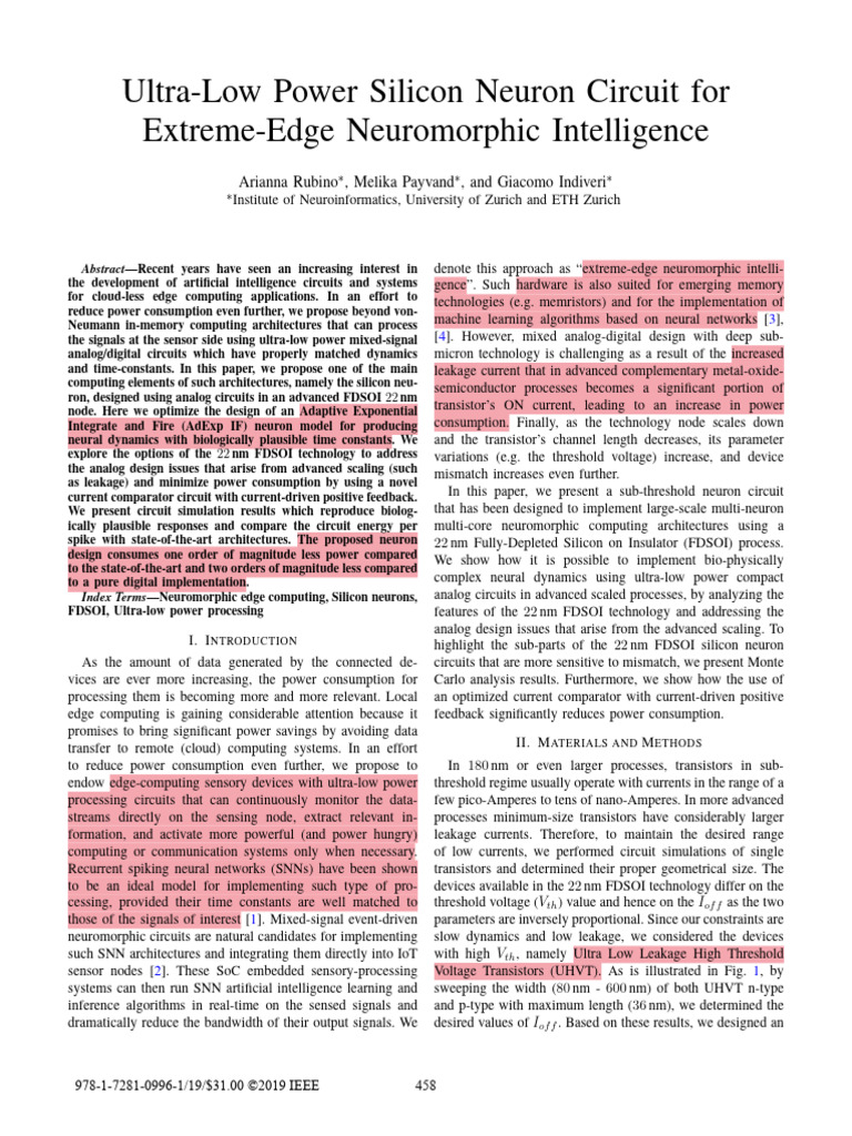 Ultra-Low Power Silicon Neuron Circuit For Extreme-Edge Neuromorphic ...