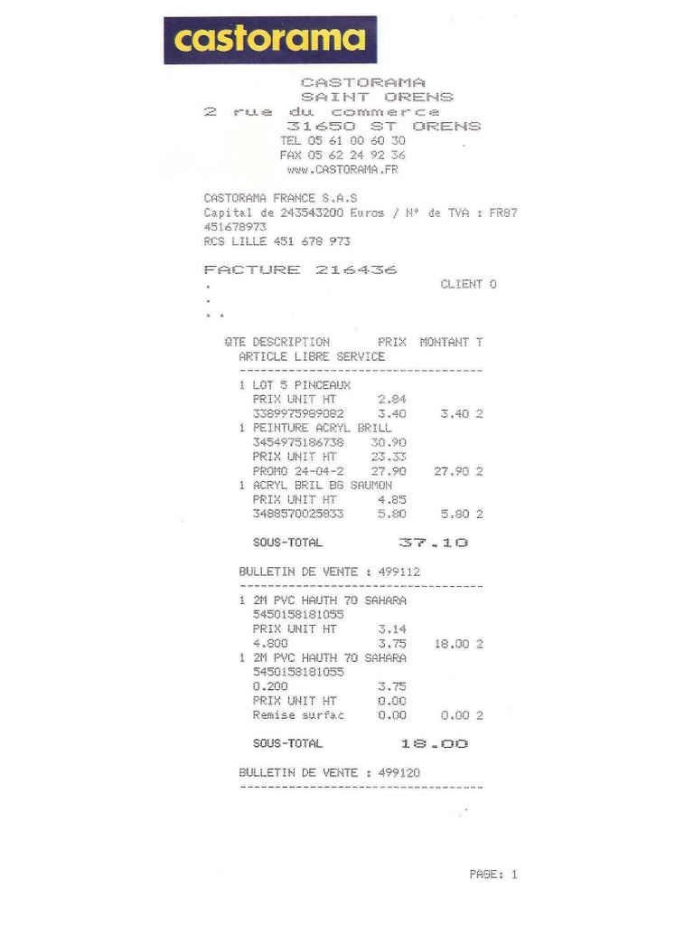 Facture Castorama | PDF