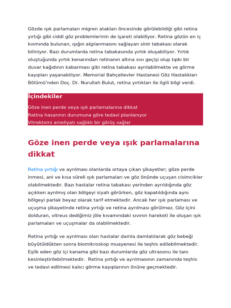 Göze Inen Perde Veya Işık Parlamalarına Dikkat: İçindekiler | PDF