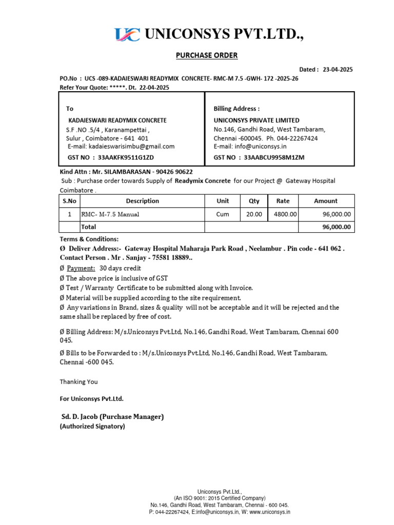 089-UCS - Kadaieswari Readymix Concrete - RMC M 25-172GWH-2025-26 | PDF