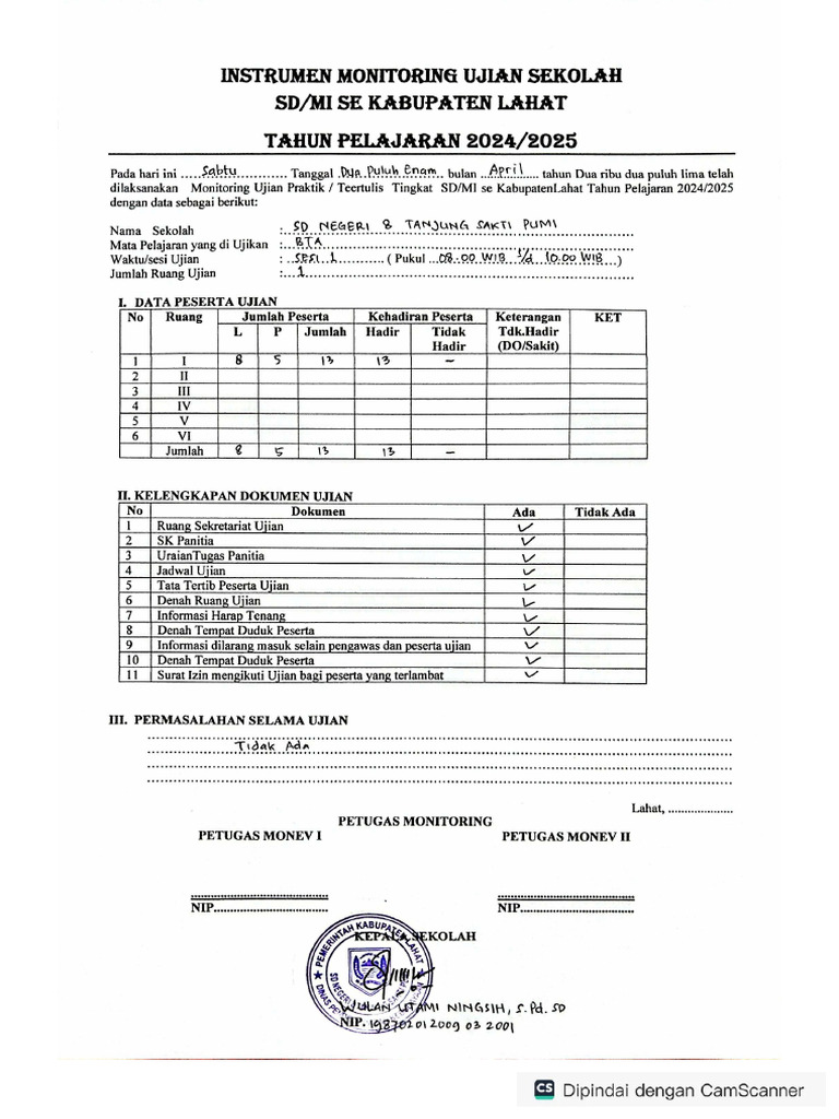Instrumen Monev Ujian | PDF
