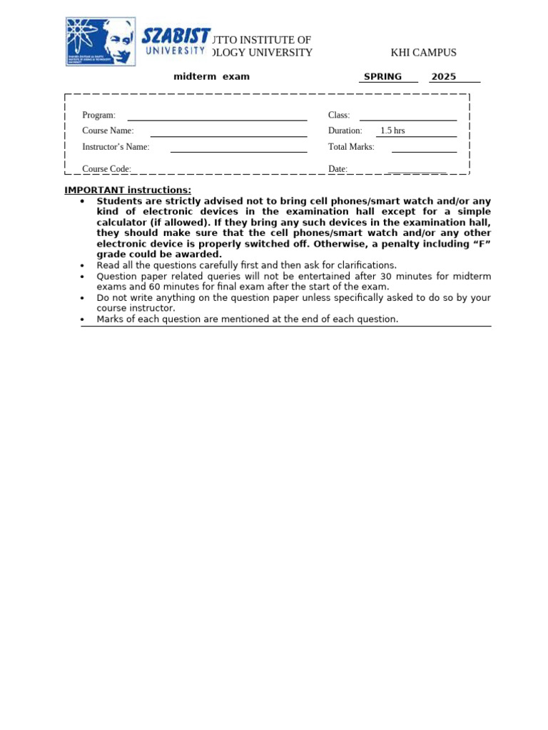 UPDATED Question Paper Template 2025 | PDF